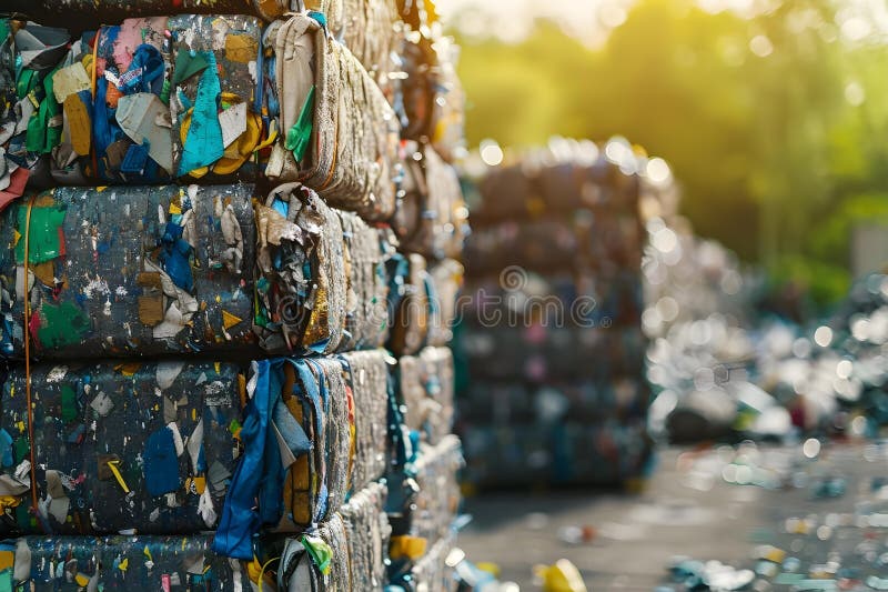 Recycled Bundles Compacted at Recycling Facility for Efficient Disposal ...