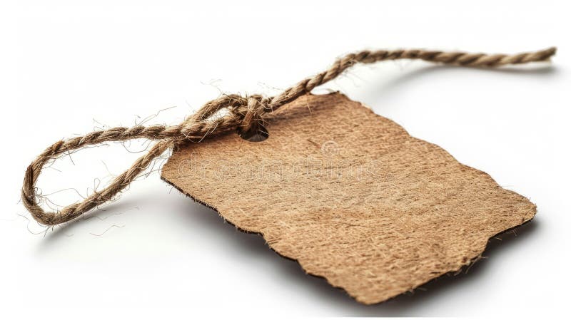 Recycled Paper Label with Twine Loop Isolated on White Background Stock ...
