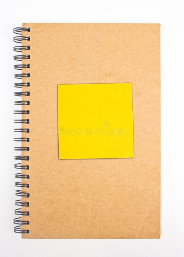 Recycled Paper Notebook Front Cover with Yellow Sticky Note. Stock ...
