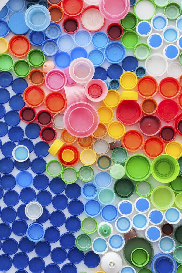 Recycled Plastic Bottle Caps Stock Photo - Image of bottle, pollution ...