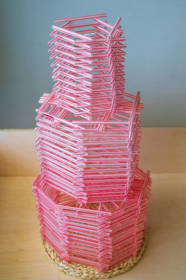 Recycled Straws Construction Building Project. Making a Tall Building ...