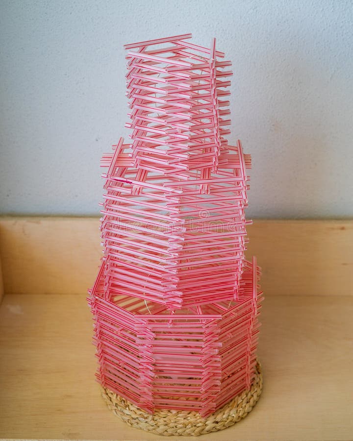 Recycled Straws Construction Building Project. Making a Tall Building ...