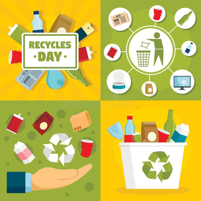 Recycles Day Banner Set, Flat Style Stock Vector - Illustration of ...