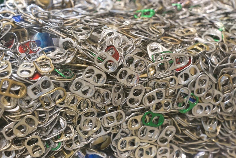Recycling Aluminum Ring Pull from Cans Stock Photo - Image of container ...