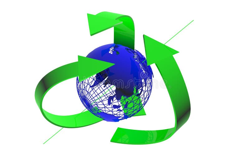 Recycling Arrows, Blue Earth on a White Background, 3d Render Stock ...