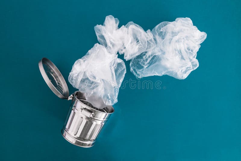 Recycling and Avoiding Landfill, Open Trash Can with Single Use Plastic ...