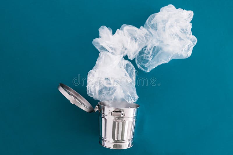 Recycling and Avoiding Landfill, Open Trash Can with Single Use Plastic ...