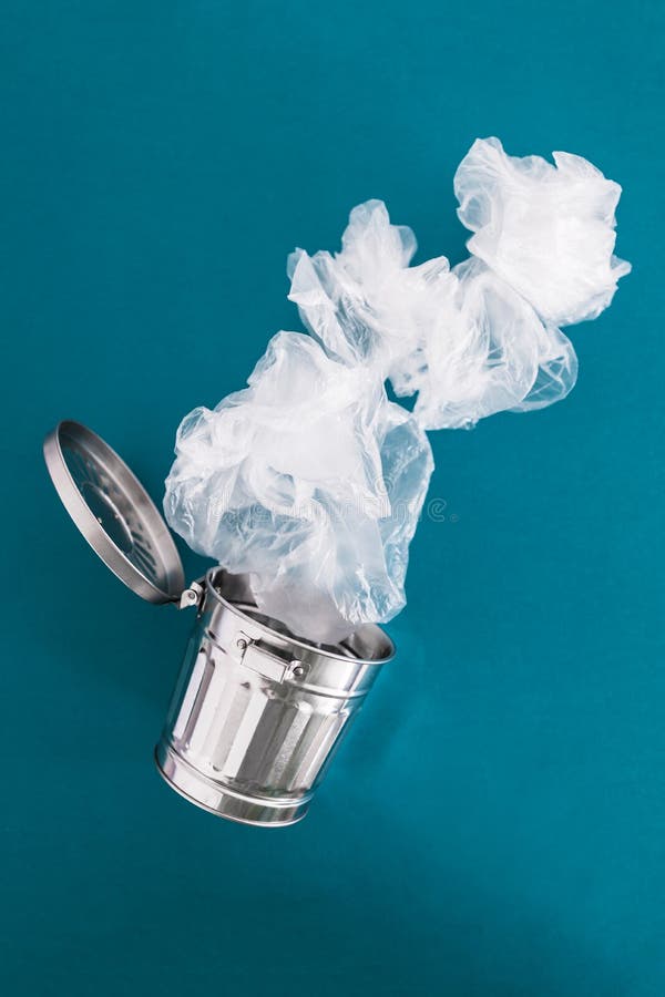 Recycling and Avoiding Landfill, Open Trash Can with Single Use Plastic ...