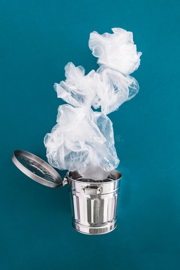 Recycling and Avoiding Landfill, Open Trash Can with Single Use Plastic ...