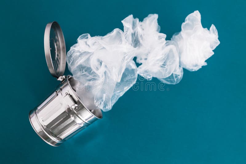 Recycling and Avoiding Landfill, Open Trash Can with Single Use Plastic ...