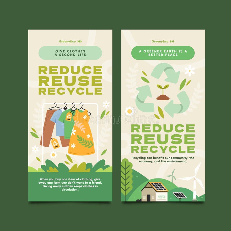 Recycling Banners in Flat Style Stock Illustration - Illustration of ...