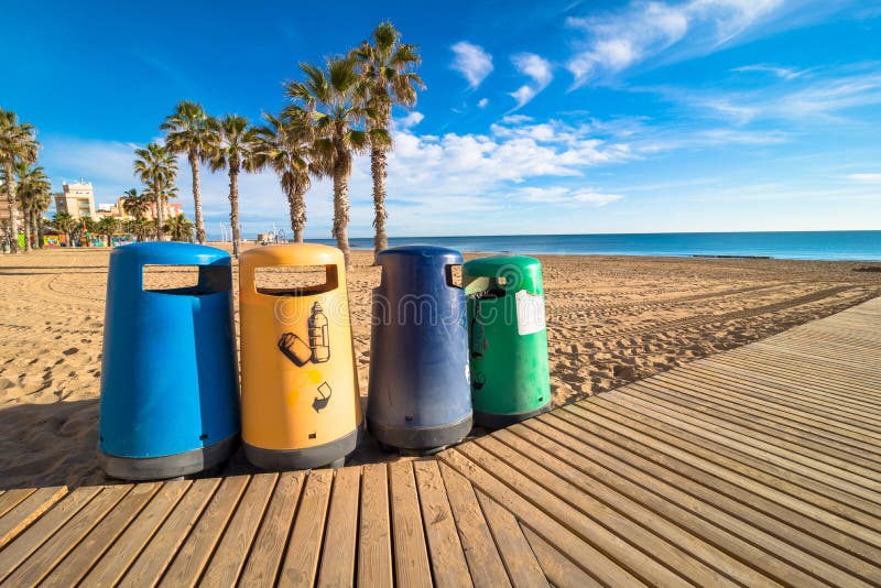 Recycling on the beach stock image. Image of resort, trash - 65001991