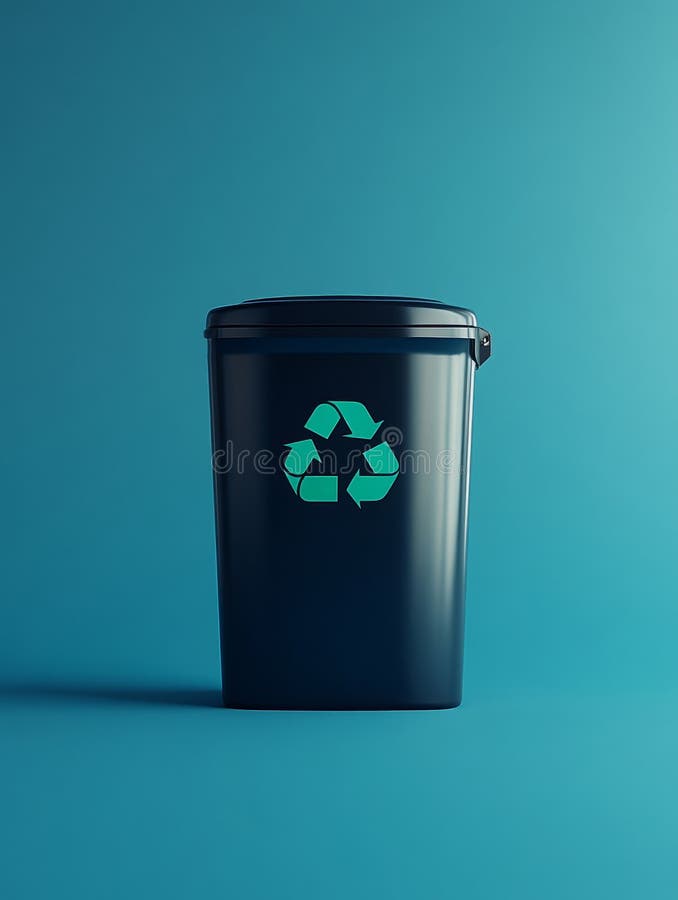 Recycling Bin on Blue Background with Eco-friendly Symbol. Stock Photo ...