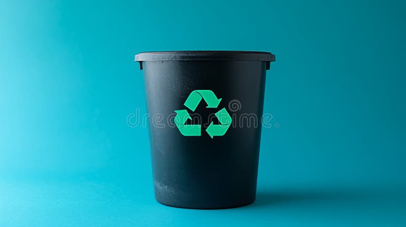 Recycling Bin on Blue Background with Green Recycle Symbol. Stock Photo ...
