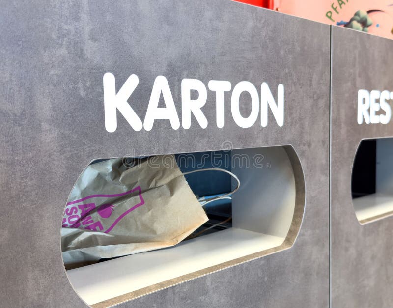 Recycling Bin Close-up with Paper in Cardboard Section in Germany ...