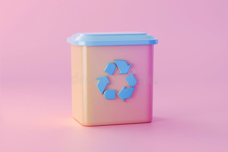 Recycling Bin 3d Render. Trash Bin with Recycle Symbol on Pastel ...
