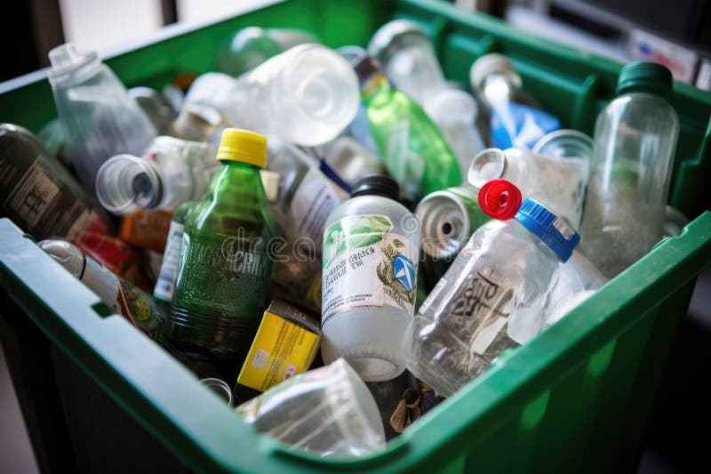 Recycling Bin Filled with Assorted Plastic Bottles and Containers ...