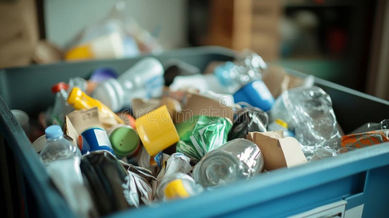 Recycling Bin Filled with Sorted Paper and Containers Stock ...