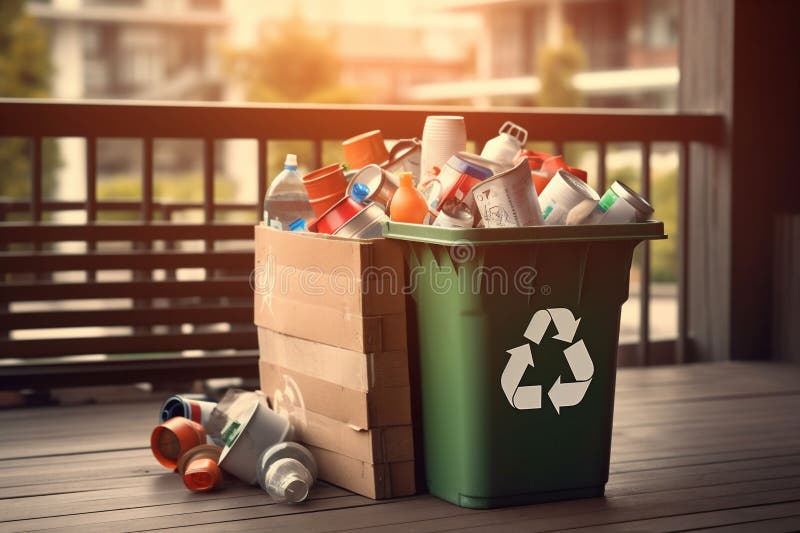 A Recycling Bin Filled with Various Recyclable Materials, Outside ...