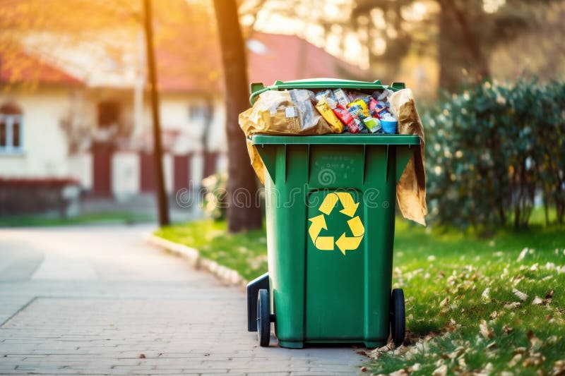 A Recycling Bin Filled with Various Recyclable Materials, Outside ...