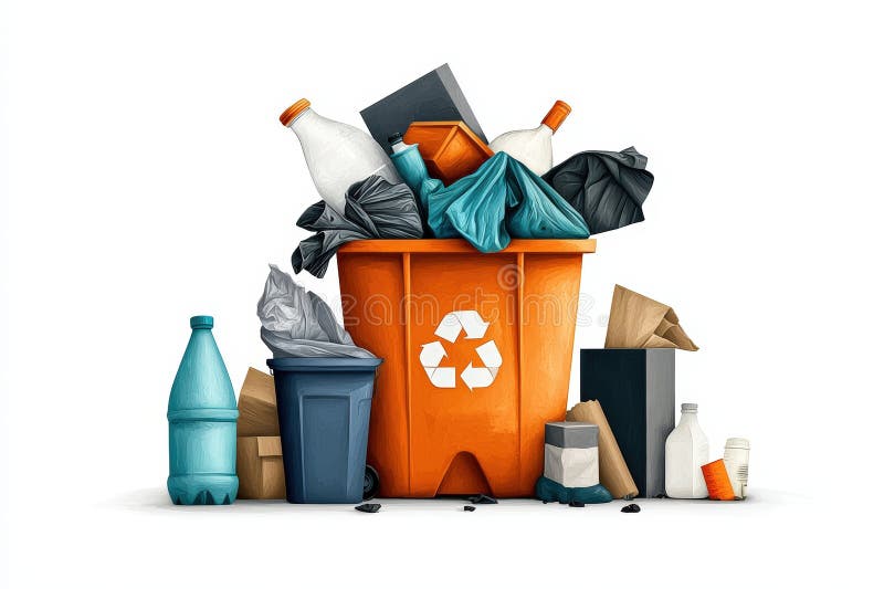 Recycling Bin Filled with Waste Materials Stock Illustration ...