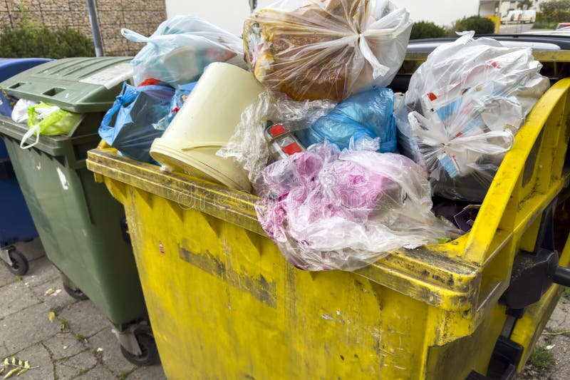 Recycling Bin with Garbage in the German City Stock Image - Image of ...