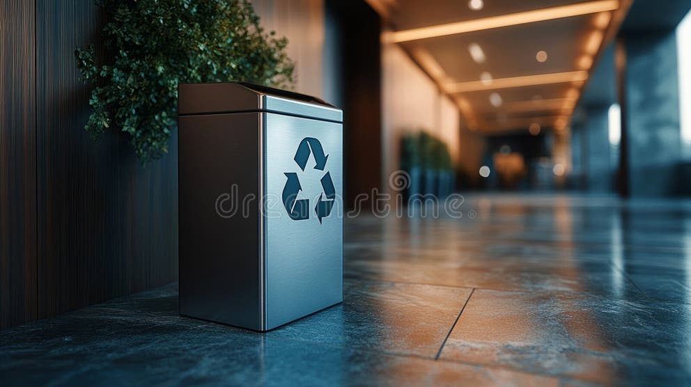 A Recycling Bin in a Modern, Empty Office Hallway. Stock Photo - Image ...