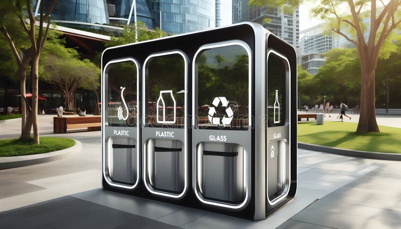 Recycling Bin with Modern Urban Design Featuring Labeled Sections for ...