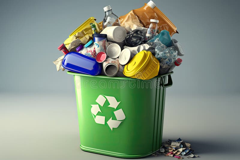 Recycling Bin Overflowing with Different Types of Recyclables Stock ...