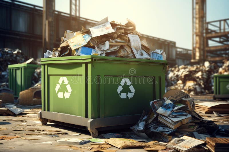 Recycling Bin with Paper in Waste Facility Stock Photo - Image of paper ...