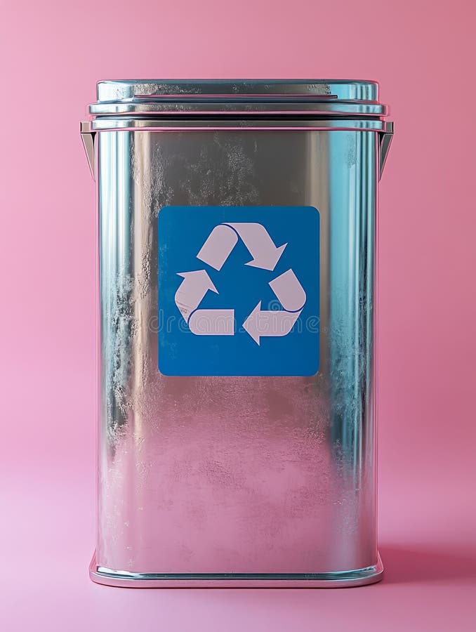 Recycling Bin on a Pink Background with a Blue Symbol. Stock Photo ...
