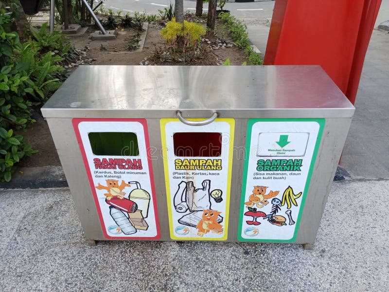 Recycling Bin. a Public Trash Can with Three Separate Compartments for ...