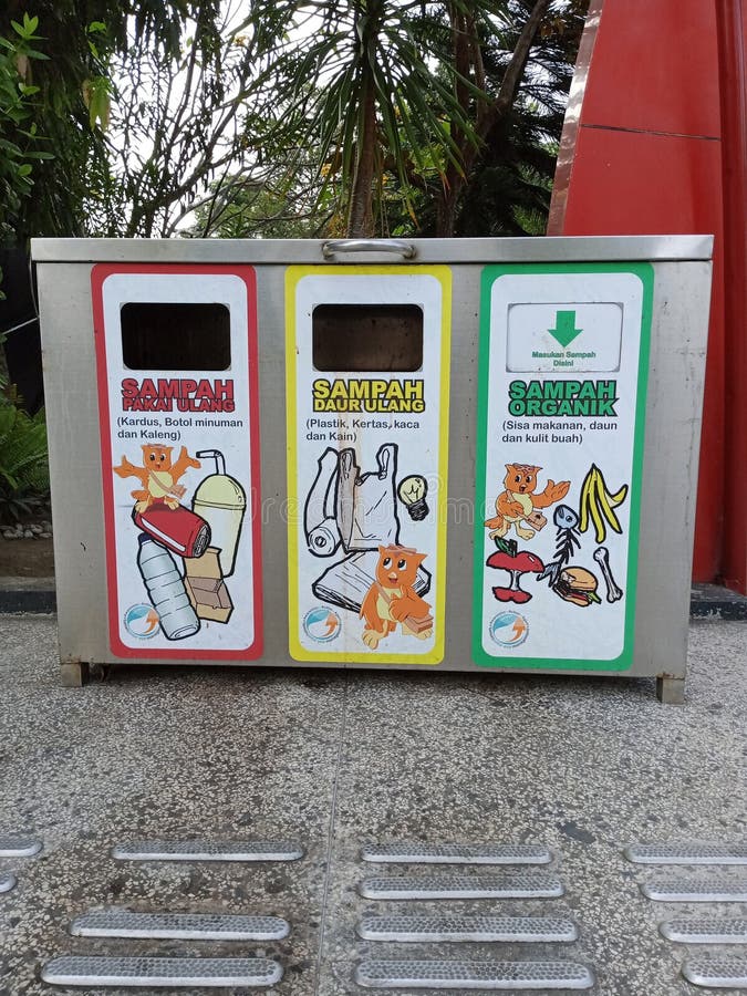 Recycling Bin. a Public Trash Can with Three Separate Compartments for ...
