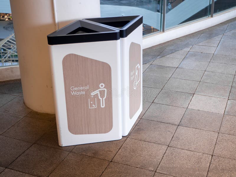 Recycling Bin at Shopping Mall, Trash with Icons of Recycle Stock Photo ...