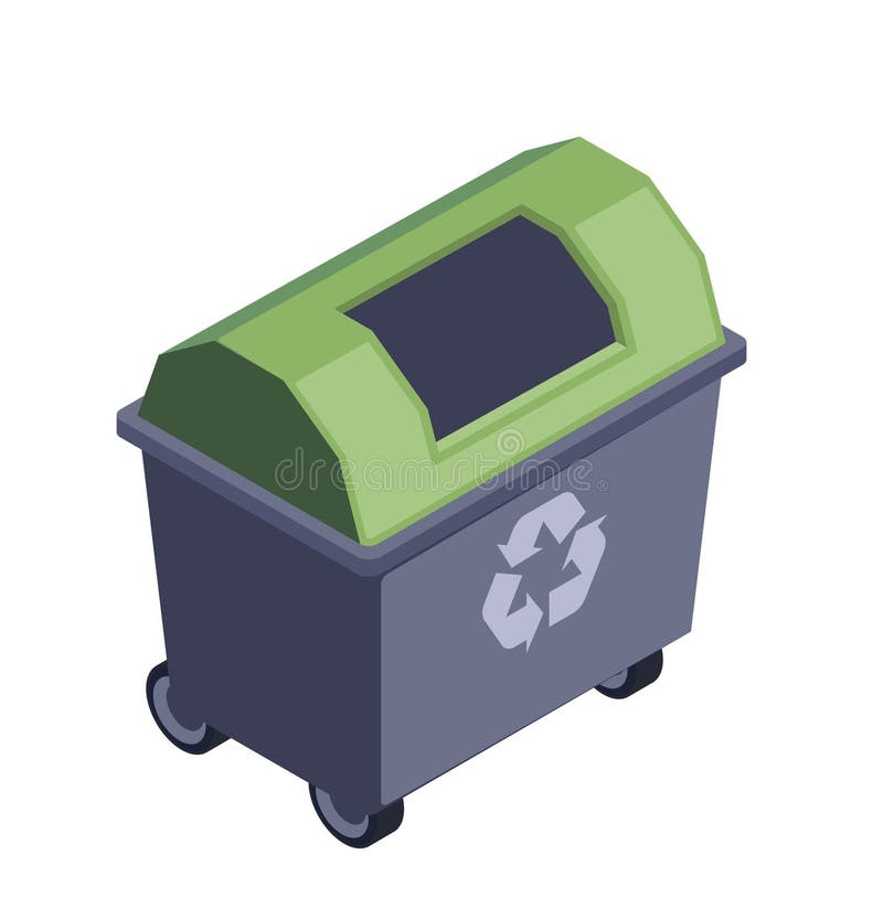 Recycling Bin Vector Illustration, in Isometric Style on a Plain ...