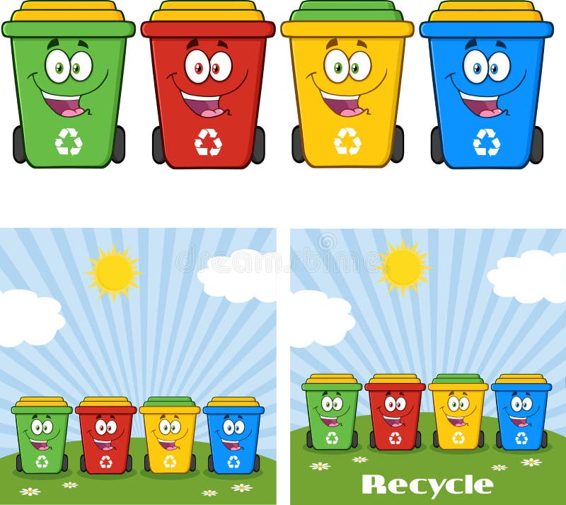 Recycling Bins Cartoon Characters. Vector Collection Set Stock Vector ...