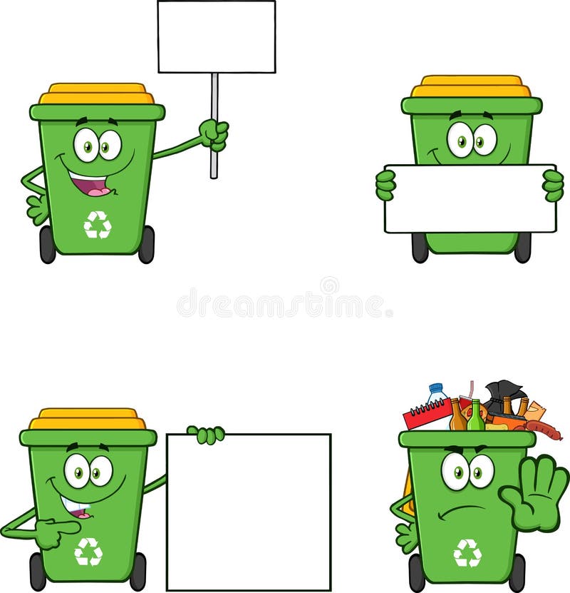 Recycling Bins Cartoon Characters. Vector Collection Set Stock Vector ...