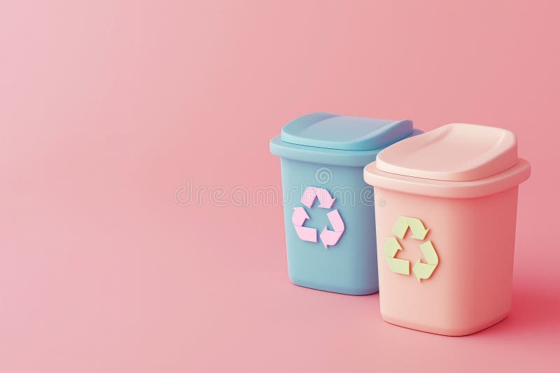 Recycling Bins 3d Render. Trash Bin with Recycle Symbol on Pastel ...