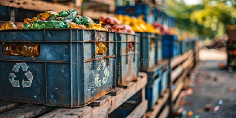 Recycling Bins Filled with Plastic Bottles at a Recycling Center Stock ...