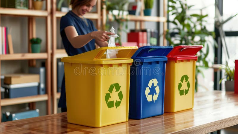 The Recycling Bins in Office. AI Generated Stock Photo - Image of ...