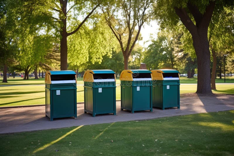 Recycling Bins Placed in a Structured Layout at a Park Stock ...