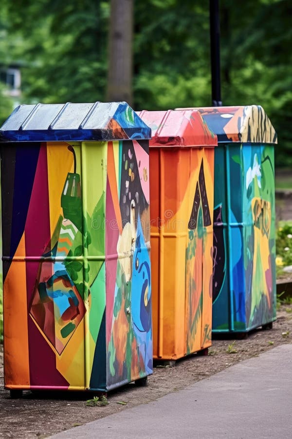 Recycling Bins Separating Waste Materials Outdoors Stock Illustration ...