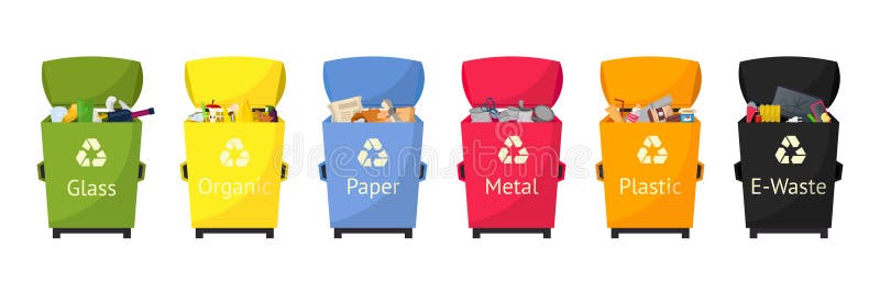 Recycling Bins Set for Waste Sorting of Glass, Organic, Paper, Metal ...