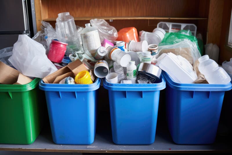Recycling Bins Sorted by Materials: Plastic, Glass, Paper Stock Photo ...