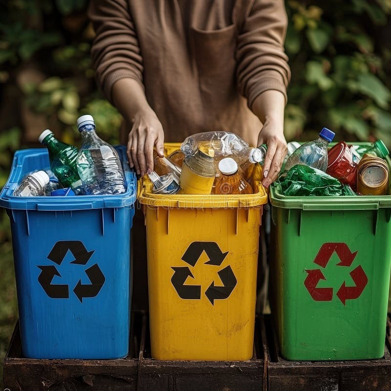 Recycling Bins with Sorted Plastic and Glass Bottles Stock Image ...