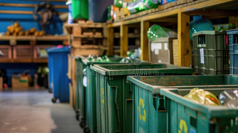 Recycling Bins in a Warehouse Stock Illustration - Illustration of ...