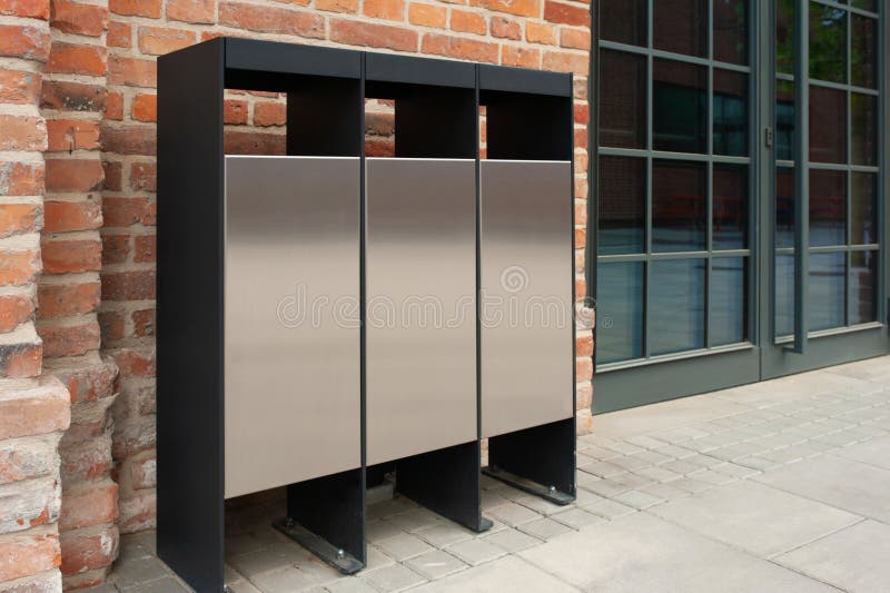 Recycling Bins for Waste Near Building Outdoors Stock Photo - Image of ...
