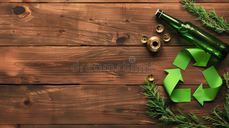 Recycling Bottles and Cans on Wooden Table Stock Illustration ...