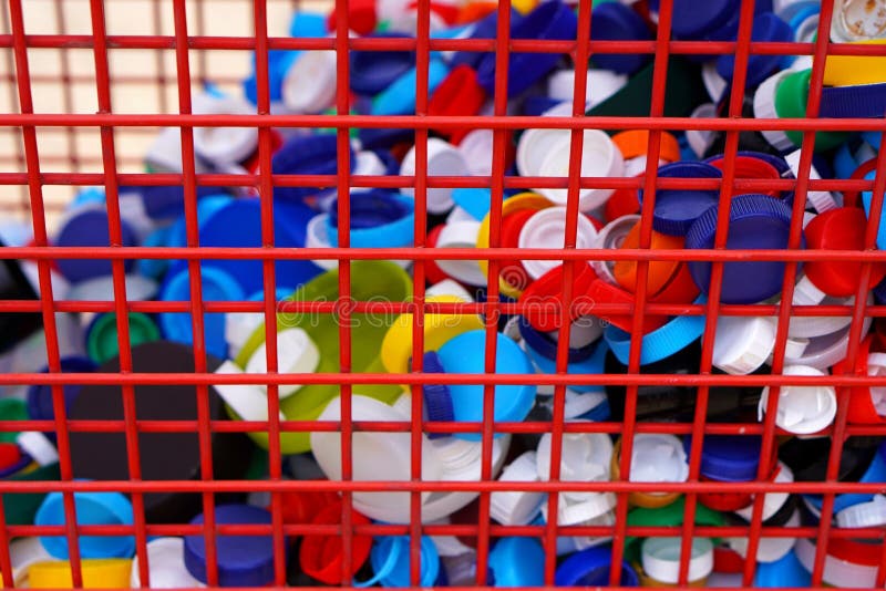 Recycling Cage for Plastic Caps with Colored Caps Inside Stock Photo ...