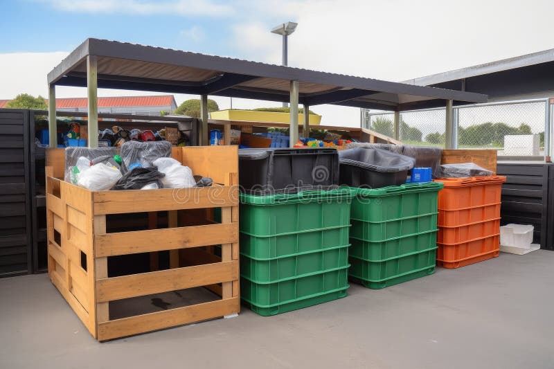 Recycling Center, with Bins and Containers for Different Types of ...